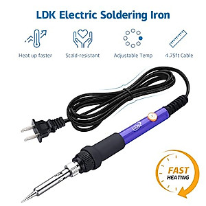 LDK Soldering Iron Kit Electronics, [Upgraded] Full Set 60W 110V Adjustable Temperature Welding Tool with 5pcs Different Tips, Stand, Tweezers, Sponge, Flux Pen, Solder Wire and User Manual