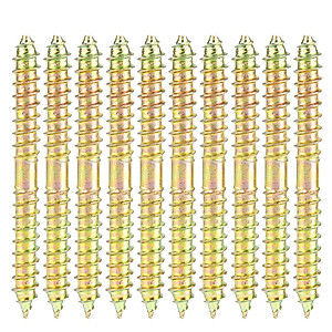 Double Ended Screws, 10Pcs Woodworking Dowel Screws 6 x 60mm, Zinc Plating Dowel Screws for Connecting Wood