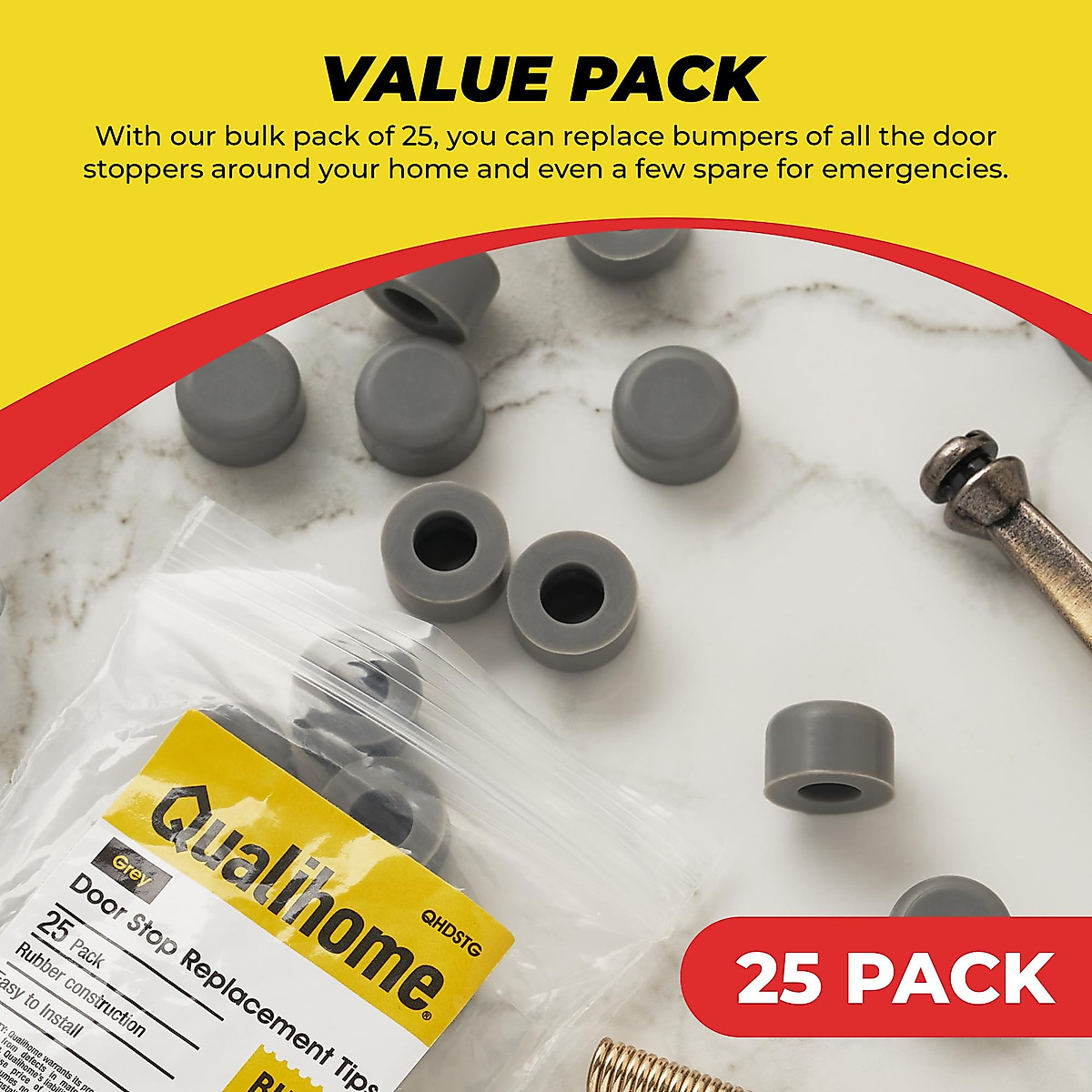 Premium Rubber Door Stop Stud Replacement Tips – Doorstopper Bumpers, Springe Hinge End Caps for Wall & Floor Protection – Universal Size (Grey)