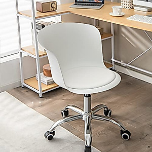 Giantex Home Office Desk Chair Set of 2, Armless Plastic Swivel Rolling Task Chair w/Soft PU Leather Cushion & Universal Casters, Modern Computer Chair for Dorm Bedroom Living Room, White