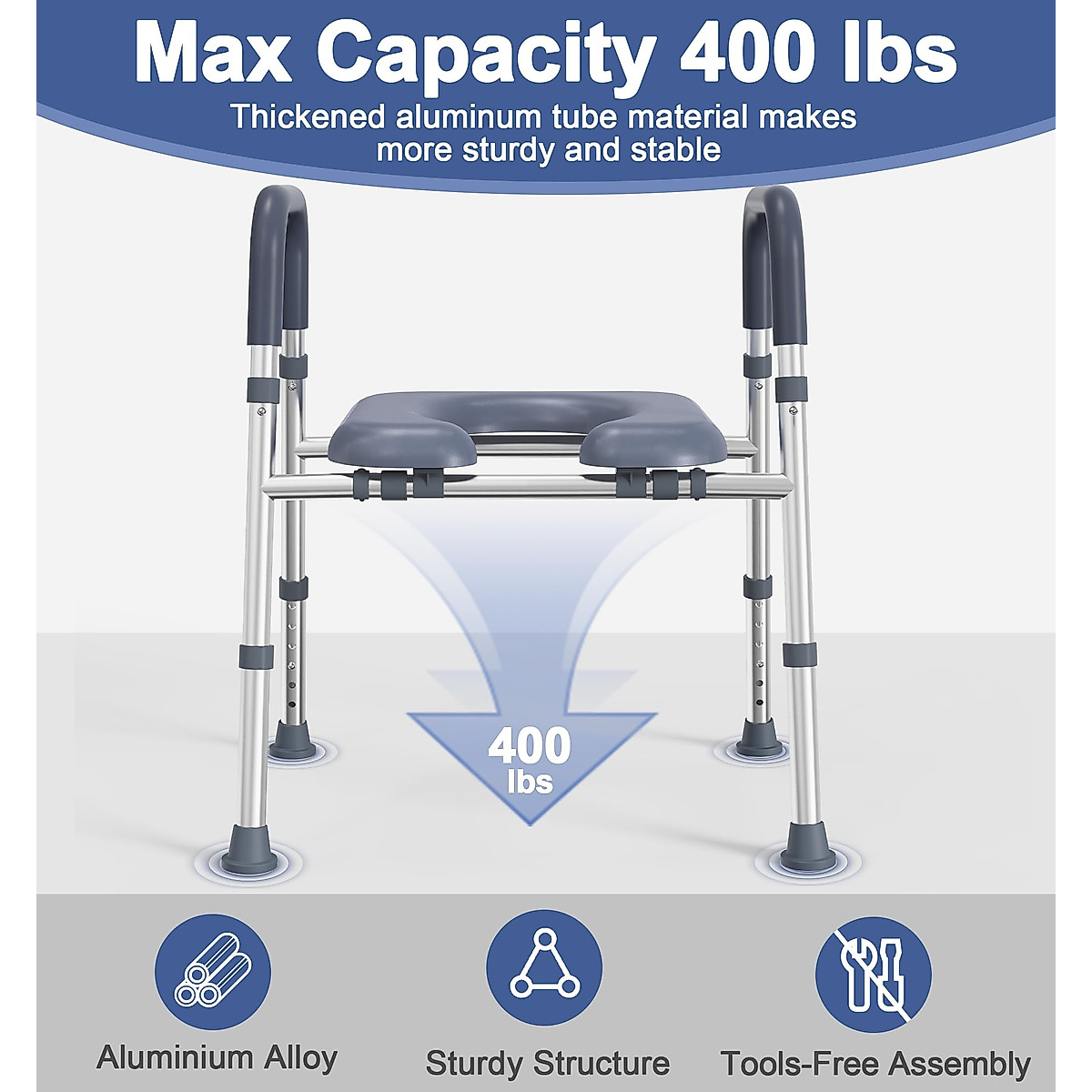 HOMLAND Toilet Seat Risers for Seniors, FSA/HSA Eligible Raised Toilet Seat with Handles & Padded Seat, Adjustable Height & Width, 400lb Handicap Elevated Toilet Seat for Elderly, Fit Any Toilet