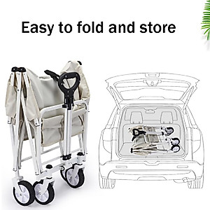 Folding Wagon Garden Cart,Camping Trolley Cart with Wheels Garden Beach Wagon Foldable Pull along Trolley for Beach,Camping,Weeding and Outdoor,White