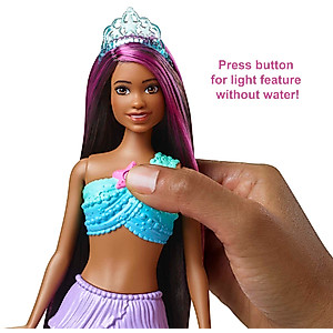Barbie Dreamtopia Doll, Mermaid Toy with Water-Activated Light-Up Tail, Purple-Streaked Hair & 4 Colorful Light Shows