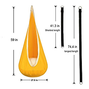 Funny Game Kids Pod Swing Hanging Seat Child Hammock Chair Indoor and Outdoor Sensory Swings 100% Cotton Loading Capacity 170 lbs (Yellow)