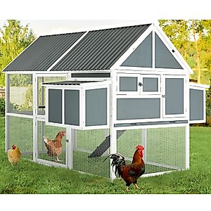 AECOJOY 84” Large Chicken Coop, Outdoor Wooden Hen House Poultry Cage for 8-10 Chickens Walk in Chicken House with Run