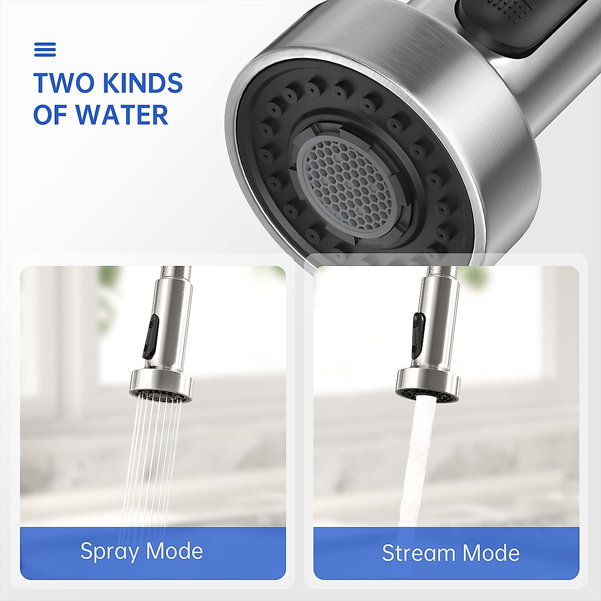 IBOFYY Brushed Nickel Kitchen Faucets Single Handle Commercial Kitchen Sink Faucet with Multifunctional Pull-Down Spout for Farmhouse RV Bar with 3 Hole Deck (Brushed Nickel)