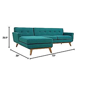 Modway Left Facing Sectional Sofa Engage Mid-Century Modern Upholstered Fabric Teal