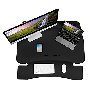 Mount-It! Height Adjustable Standing Desk Converter | 35” Wide Desktop | Sit-Stand Desk with Gas Spring Handle | Stand Up Computer Workstation Fits Dual Monitors | Black (MI-7955)