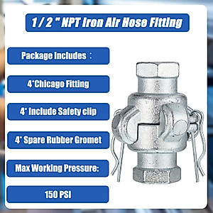 Therwen 4 Sets NPT Iron Air Hose Fitting 2 Lug Universal Coupling Chicago Fitting for Female and Male End(1/2'', Female End)