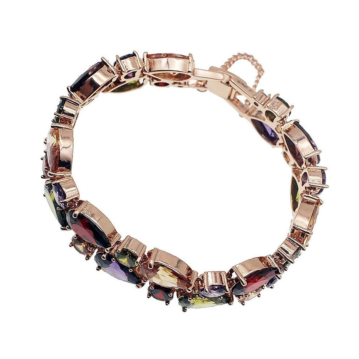 Vanessa Rose Gold Multi Gemstone Jewelry Sets for Women,Sparkling Garnet Amethyst Morganite Peridot Topaz (7 inch Bracelet)