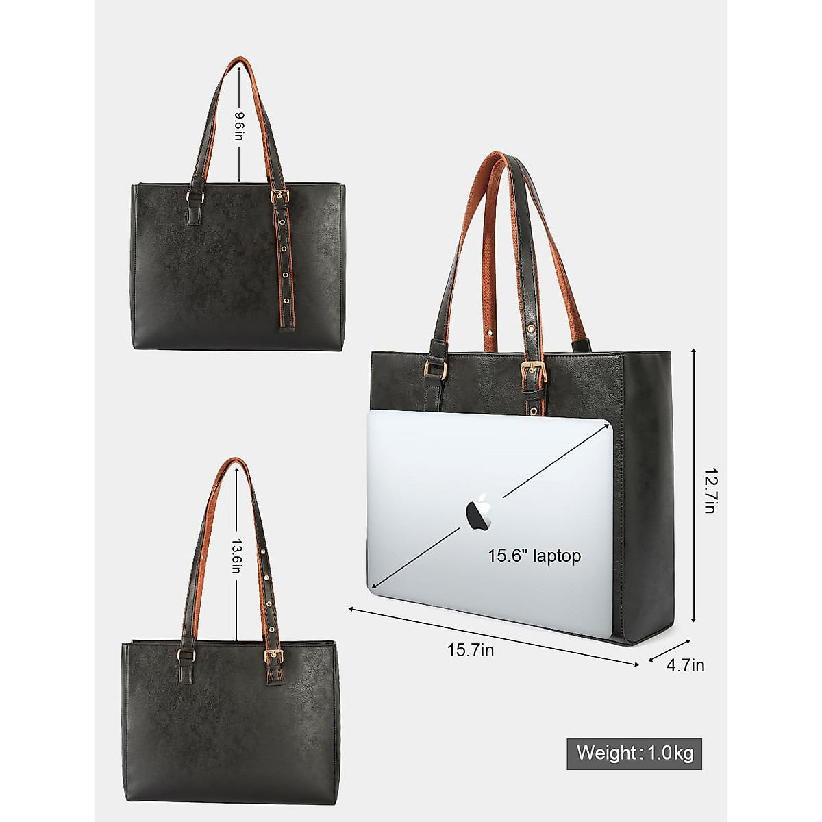 Laptop Tote Bag for Women 15.6 Inch Waterproof Leather Work Bag Briefcase Women Business Office Computer Bag Black