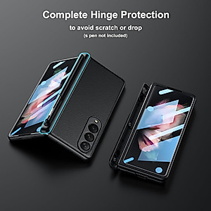 Libeagle Compatible with Samsung Galaxy Z Fold 3 Case, Support All Magsafe Accessories, Leather Back, Removable S Pen Holder on Hinge Protection, Screen Protector, Magnetic Cover 5G 2021 - Black