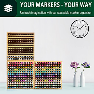 MinBoo Marker Organizer for 144 Markers, Bamboo Art Supply Storage Organizer Rack, Art Markers Pens Colored Pencils Paint Brushes Stationary Organizer Holder for Home Classroom Office Desk Decor