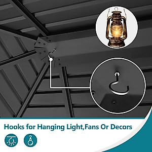 Raysfung 10' x 12' Hardtop Gazebo, Galvanized Steel Roof Gazebo with Netting and Curtains, Outdoor Permanent Pavilion for Patio, Garden, Backyard