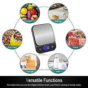 BOMATA Waterproof Food Scale, 0.01oz/0.1g High Precision, 11lb/5kg, Washable, USB Rechargeable, Stainless Steel Weighing Platform, Digital Kitchen Scale for Cooking, Baking, Weight Loss, etc.