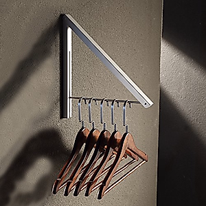 qinisi Retractable Clothes Rack - Wall Mounted Folding Clothes Hanger Drying Rack for Laundry Room Closet Storage Organization, Aluminum, Easy Installation, 1 Pack (Silver)