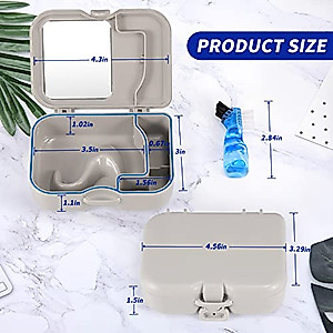 Annhua Denture Cup Bath Box Case with Mirror and Cleaning Brush, Dental Case with Brush Retainer Cleaning Case Mouth Guard Storage Soaking Cup Holder for Travel, Office, Household Use
