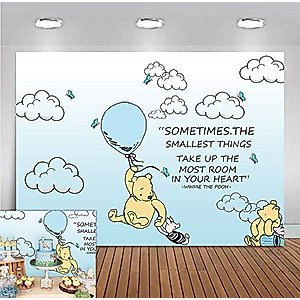 Blue Hot Air Balloon Photo Background 7x5ft Polyester Cartoon Cute Winnie Bear Animals Photography Backdrop Kids Bedroom Decorations Birthday Baby Shower Supplies Party Banner Photo Booths