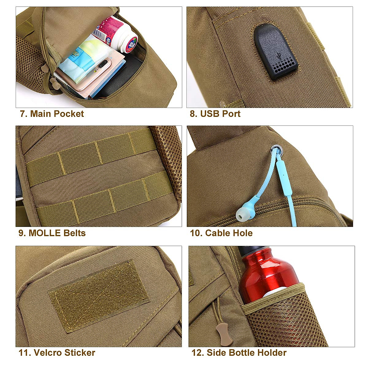 BraveHawk OUTDOORS Tactical Sling Crossbody Bag, 800D Military Nylon Oxford Utility EDC Chest Pack Shoulder Daypack Organizer