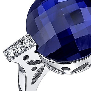 PEORA 7.00 Carats Created Sapphire Ring Sterling Silver Double Checkerboard Cut Size 8