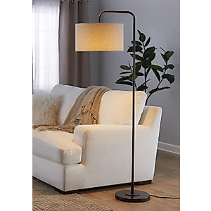 Grandview Gallery Puck 63" Contemporary Metal Floor Lamp in Oil Rubbed Bronze with Beige Linen Shade
