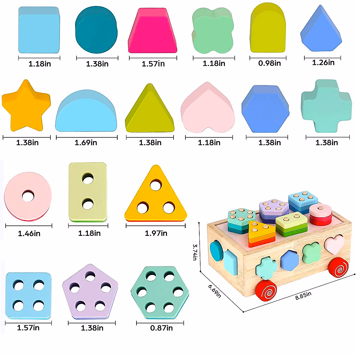 Afunti Wooden Stacking Blocks Shape Sorter Learning Toys for Toddlers Montessori Cube Education Preschool Toys for 3-5 Year