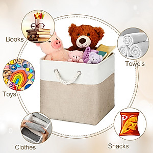 meekoo 8 Pack Collapsible Storage Bins Fabric Storage Bins Polyester Fabric Storage Baskets with Handles Linen Closet Organizer for Shelf Home Closet Towels Toys (Beige,12 x 12 x 12 In)