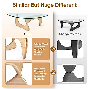 Rimdoc Noguchi Table Triangle Glass Coffee Table Vintage Glass End Table, Solid Wood Base & Triangle Clear Glass Top Modern End Table for Living Room, Patio, Study