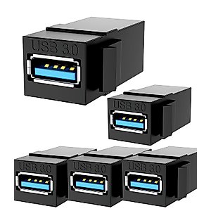 PANPEO USB 3.0 Keystone Jack Insert, USB Keystone Jack,USB to USB Adapters Female to Female Inserts Connector Interface Coupler Socket Adapter Port for Wall Plate Outlet Panel(Black-5 Pack)