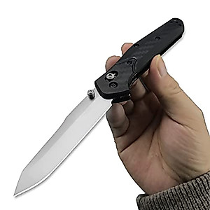 7.8 inch EDC Folding Pocket Knife For Men, 3.3 inch Satin Plain Edge Reverse Tanto Blade , Black Grivory Fiberglass Super Lightweight Handle Axis Lock With Belt Clip, Everyday Carry Thumb Studs Manual Open