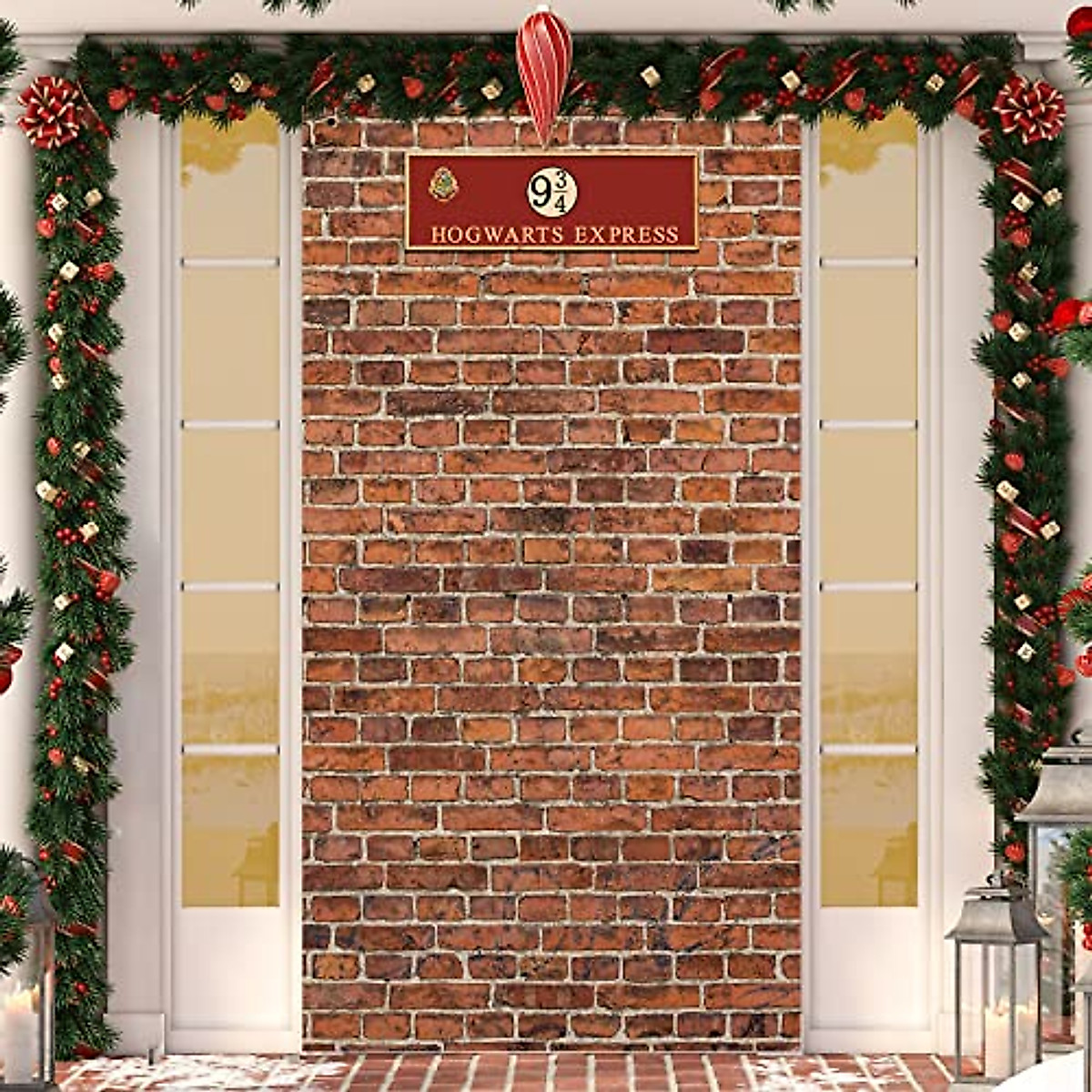 Brick Wall Backdrop Platform 9 and 3/4 King's Cross Station, Party Backdrop Door Curtains for Halloween Party, Christmas, Birthday Gifts, Outdoor and Indoor Photo Props Brick Wall Decoration, Yellow