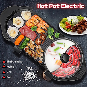 Hot Pot with Grill, Electric Hot Pot 2 in 1 Shabu Shabu Hot Pot Korean BBQ Grill, Removable Hotpot Pot 1200W / Large Capacity Baking Tray, Separate Temperature Control, Electric Grill for 2-12 People