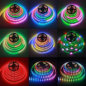 ALITOVE 16.4FT 300 Pixels WS2812B Programmable Addressable LED Strip Light Black PCB 5050 RGB Dream Color Flexible LED Rope Light DC5V Not Waterproof
