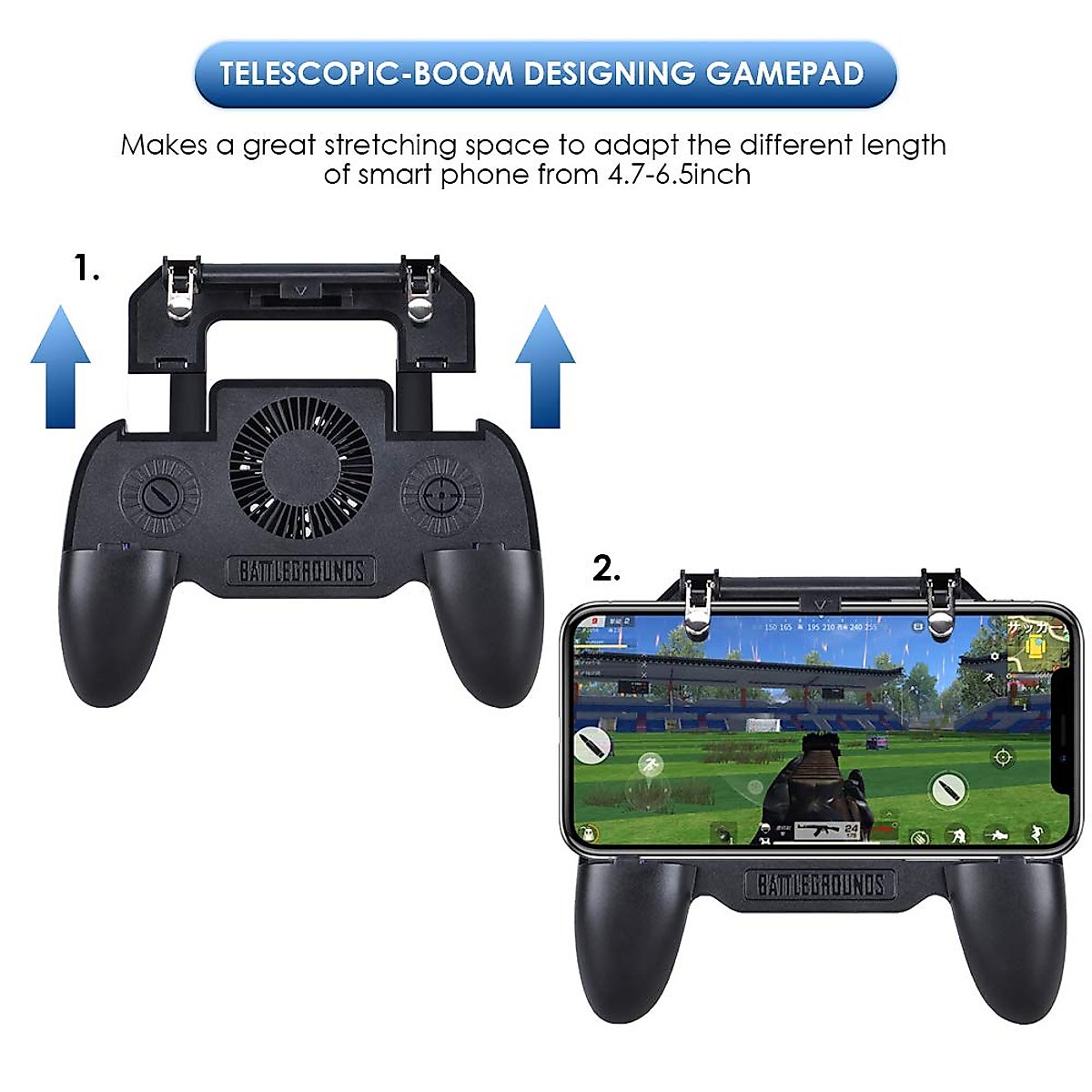 Qoosea Mobile Controller with 4000mAh Battery Power Bank Cooling Fan Mobile Controller L1R1 Game Trigger Joystick Gamepad Grip Remote for PUBG/Knives Out/Free Fire for Android iOS Phone 4.5-6.5"