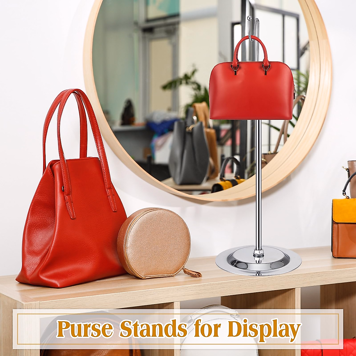 Therwen 6 Pcs Bag Display Stands Purse Display Stand Adjustable Height Handbag Holder for Home Boutique Store Counter Retail(Silver)