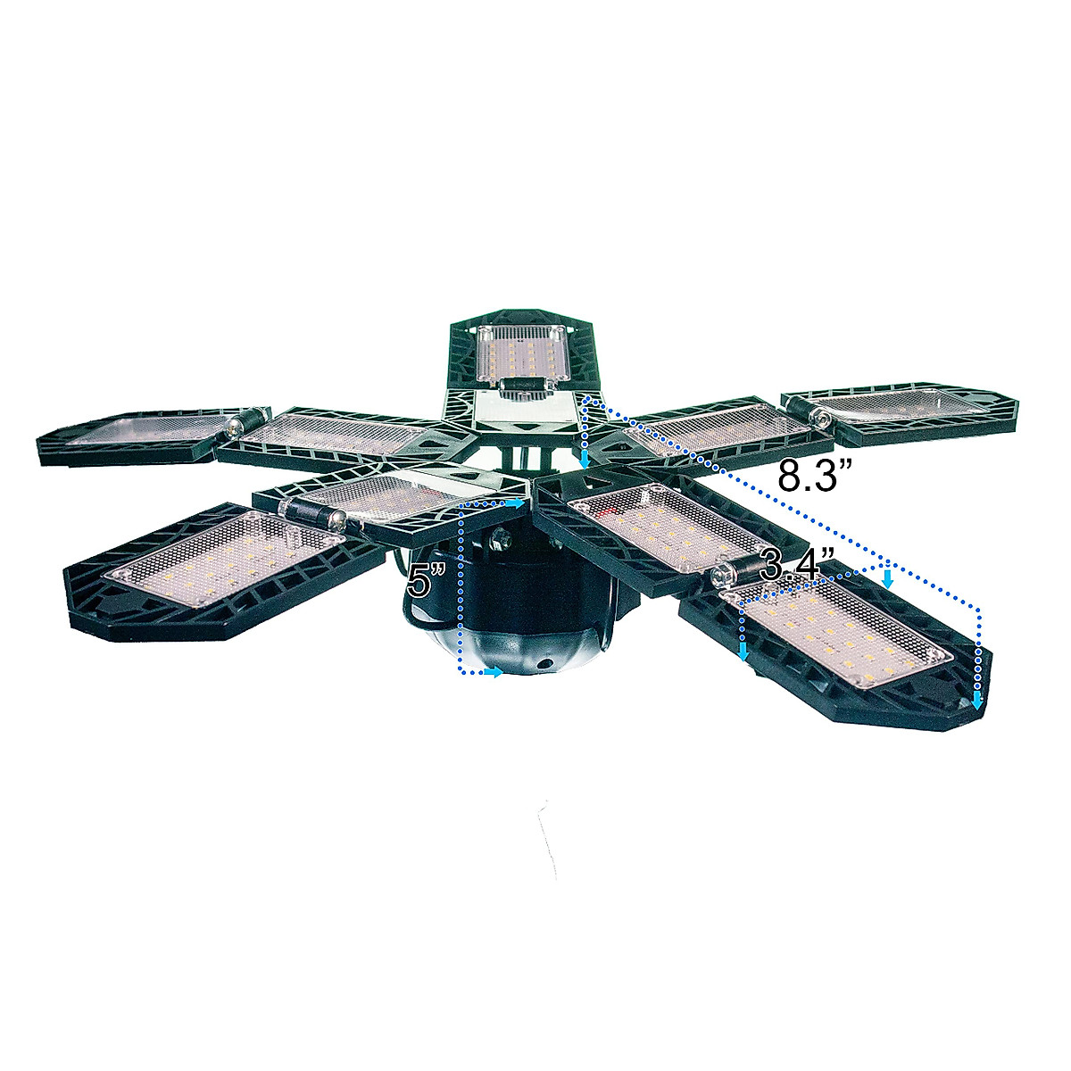 10 LED Leaf Deformable Panel Ceiling Light - 256 LEDs Ultra Bright Adjustable Garage, Workshop, Basement Light - Screws Into Existing Light Bulb Sockets E26/E27 - 150W Pure White 6500K - 10000 Lumens