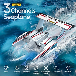DEERC RC Plane for Water Land & Air, Amphibious Tri-Phibian Aircraft, 3CH Remote Control Plane W/ 2 Batteries, 2.4GHz RTF Airplane Glider for Boy Girl