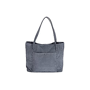 Ulisty Women Corduroy Pocket Tote Bag Casual Shoulder Bag Daily Shopping Bag Fashion Handbag grey