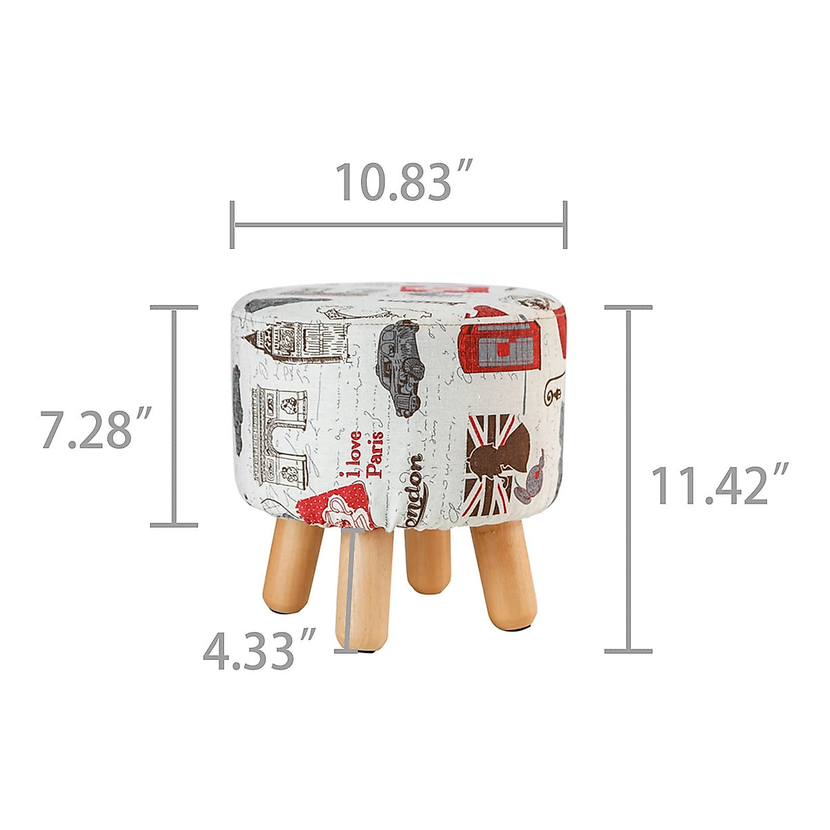 H&B Luxuries Fabric Round Padded Ottoman Foot Rest Stool (4 Legs-Vintage Beige)