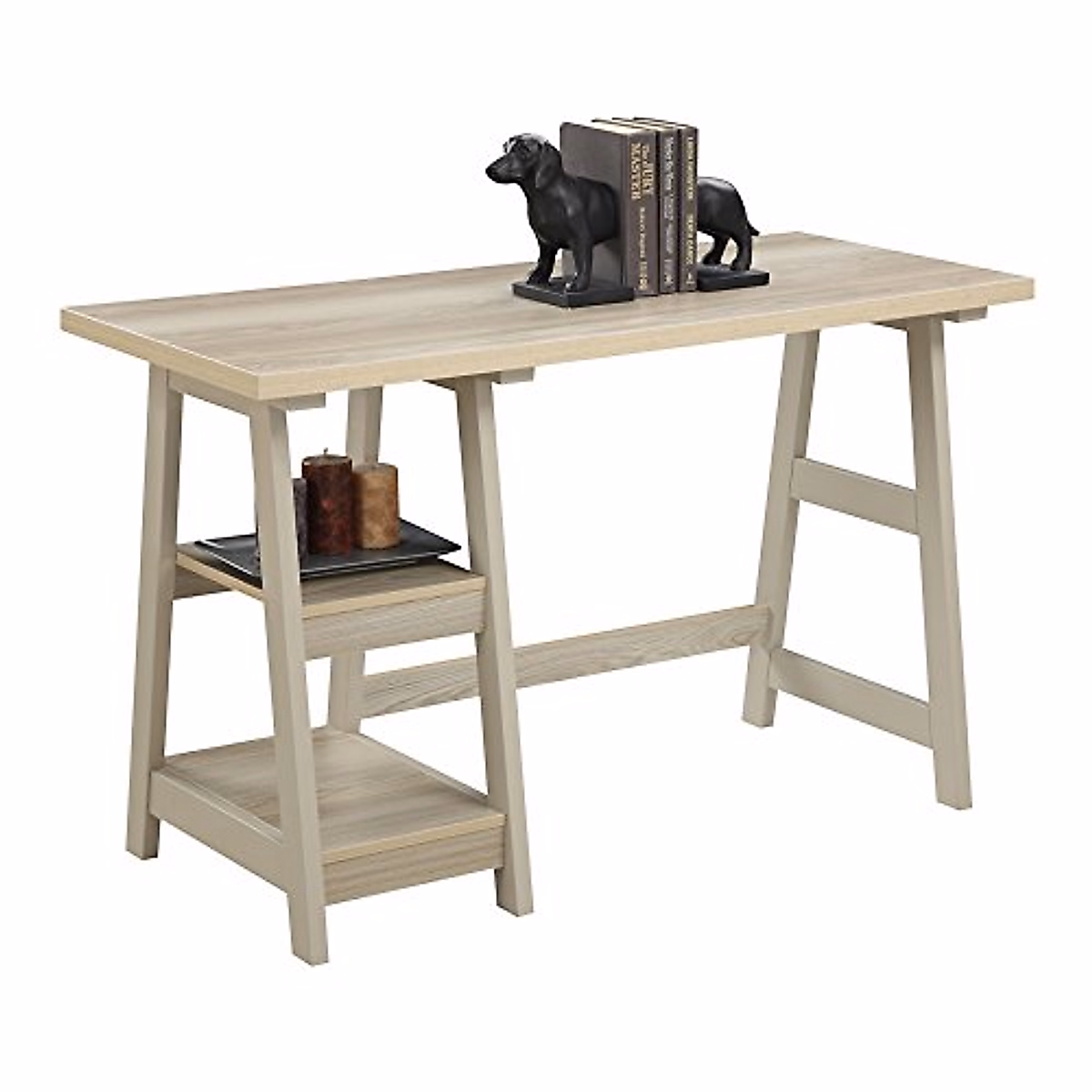 Convenience Concepts Designs2Go Trestle Shelves Desk, 47"L x 20.25"W x 29.25"H, Weathered White