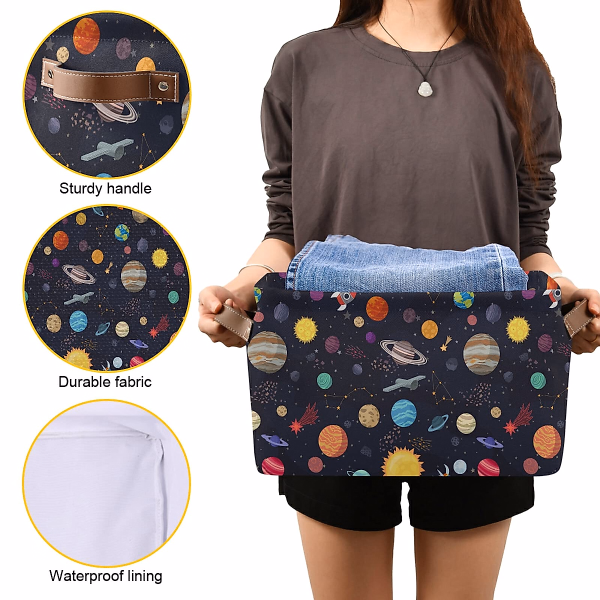 xigua Carton Space Spaceships Rectangular Storage Bin Canvas Square Storage Basket with Handles for Home,Office,Books,Nursery,Kid's Toys,Closet & Laundry