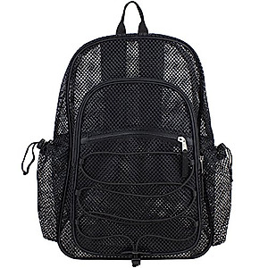 Eastsport XL Semi-Transparent Mesh Backpack with Comfort Padded Straps and Adjustable Bungee for Work, Sports, Beach, College and Security - Black