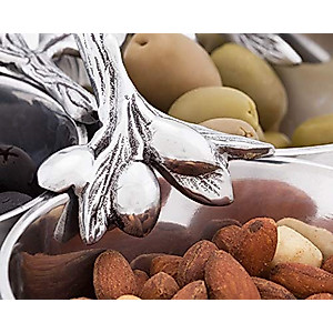 Arthur Court Sand-Cast Aluminum 3 Compartment Olive Pattern Condiment Serving Bowl 9 inch Diameter 4 inch Tall