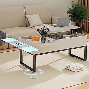 VEELOK Lift Top Coffee Table for Living Room with Hidden Storage Compartment on Rolling Wheels, 3-Way Slide Desktop Drawer Modern Coffee Tables, 43.3" Wood Coffee Table, 440lbs Max Weight, Gray Oak