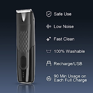 Groin Hair Trimmer for Men,Electric Ball Trimmer/Shaver with Led Light,Replaceable Ceramic Blade Heads,PX7 Waterproof Grooming Kit,1.5Hours Runtime