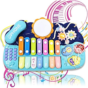 Musical Toys for Toddlers 1-3 6 in 1 Multifunction Baby Musical Toys Piano Drum Set Xylophone Bead Maze Gear Kids Phone Toys Electronic Learning Toys for Baby Infant Toddler Birthday Gifts for Kids