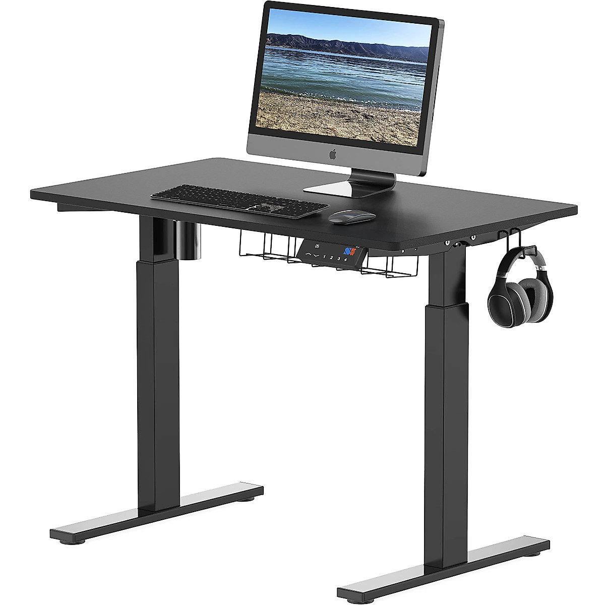 SHW 40-Inch Electric Height Adjustable Standing Desk with Memory Preset and Cable Management Tray, Black