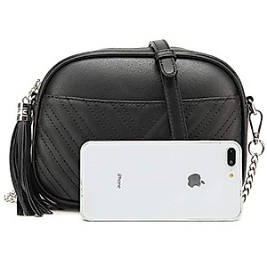 lola mae Quilted Crossbody Bag, Trendy Design Shoulder Purse (Black)