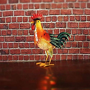Solar Animal Garden Decor,Rooster Outdoor Statue Metal Yard Art for Lawn Ornaments Backyard Flowerbed Pathway Decoration