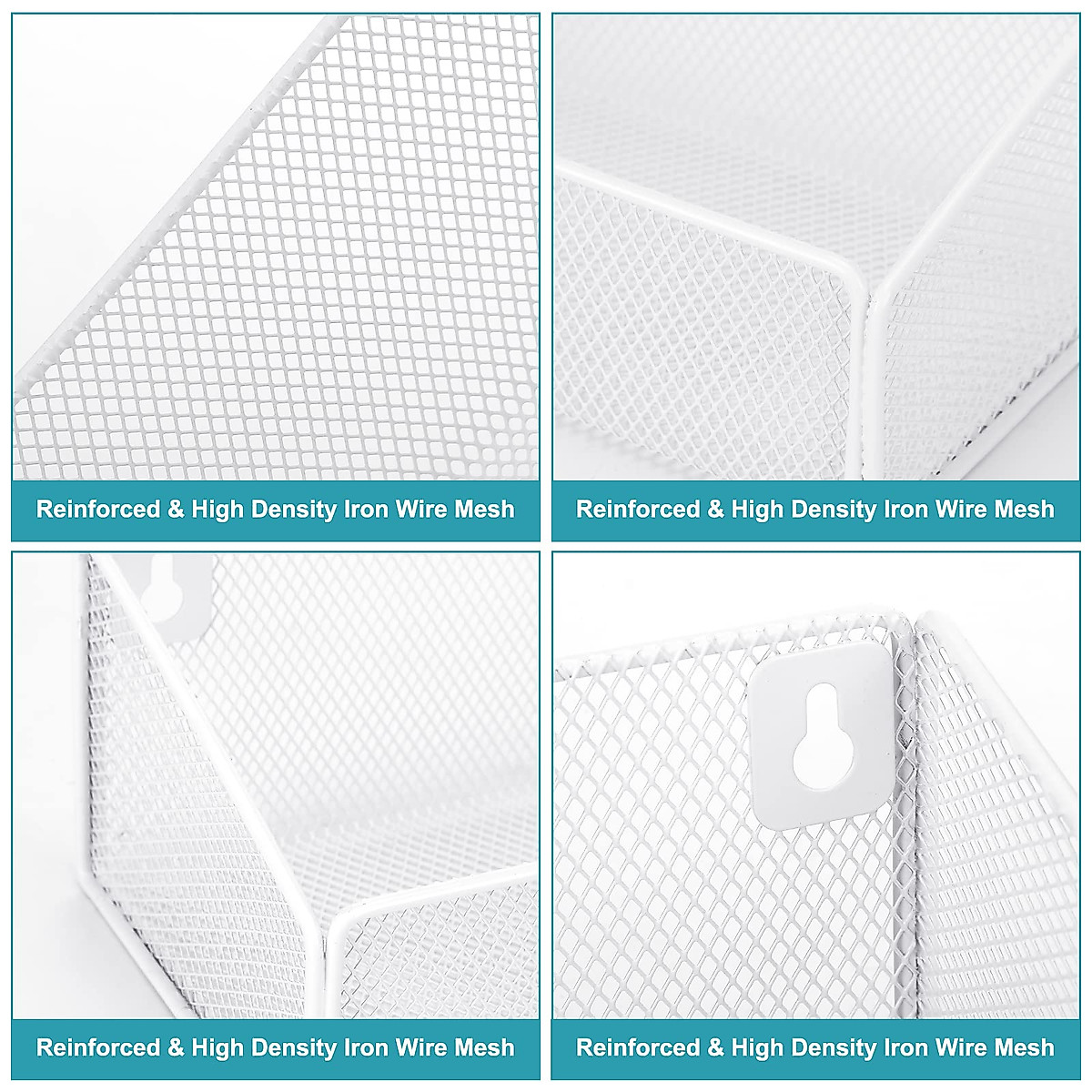 Rtteri 2 Sets Bedside Shelf Bed Metal Storage Basket Bunk Bed Shelf with 10 Pair 5 Different Size Hooks Bed Side Organizer Caddy Hanging Organizer for Home Office Desk Phone Book(White)